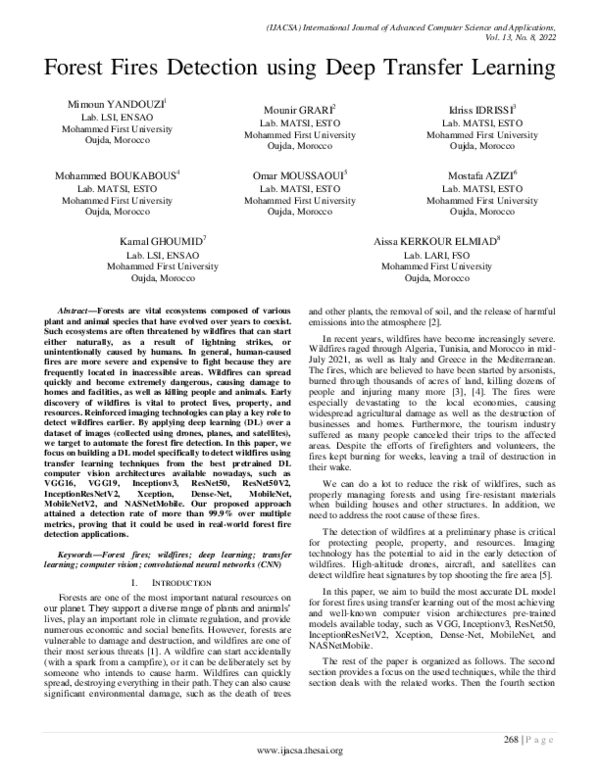 Pdf Forest Fires Detection Using Deep Transfer Learning Omar Moussaoui Mostafa Azizi And