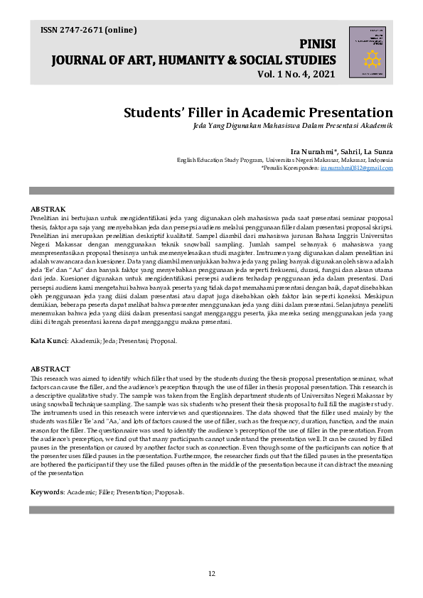 (PDF) Students’ Filler in Academic Presentation