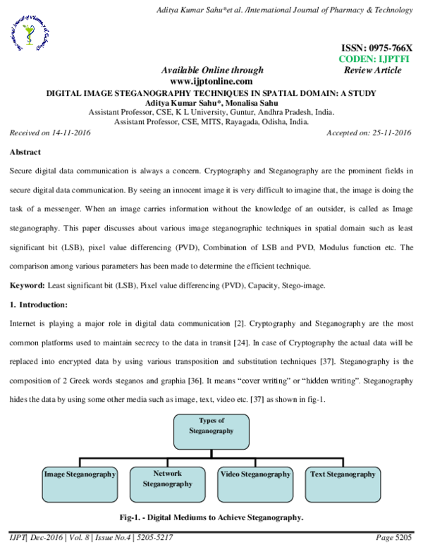 (PDF) Digital Image Steganography Techniques in Spatial Domain : A Study