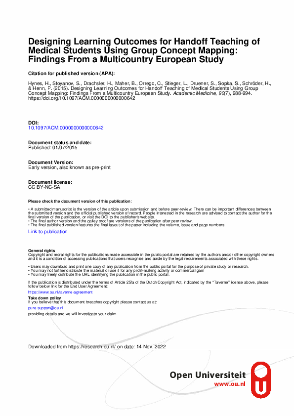 (PDF) Designing Learning Outcomes for Handoff Teaching of Medical Students Using Group Concept ...