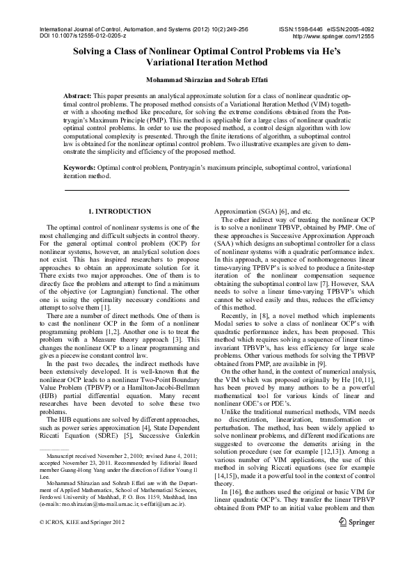 Pdf Solving A Class Of Nonlinear Optimal Control Problems Via Hes 0638