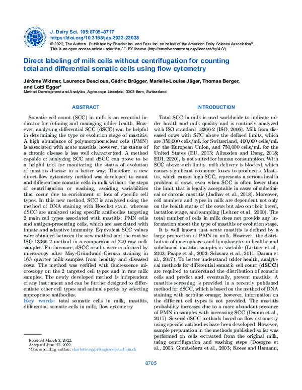 (PDF) Direct labeling of milk cells without centrifugation for counting ...