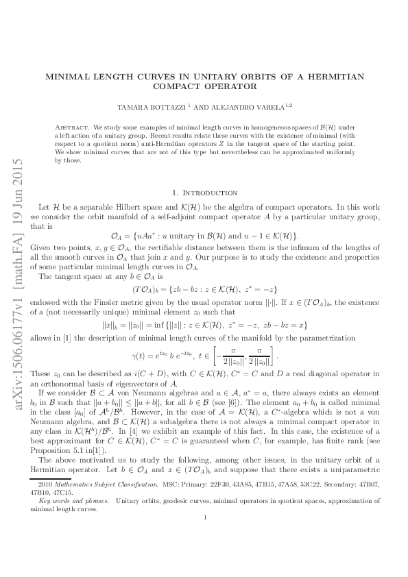 (PDF) Minimal length curves in unitary orbits of a Hermitian compact ...