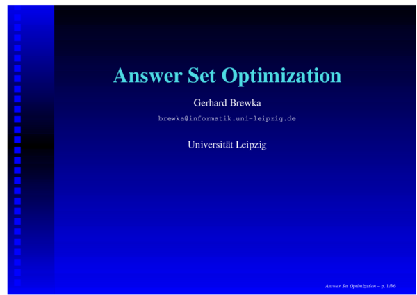 (PDF) Answer set optimization | M. Truszczynski - Academia.edu