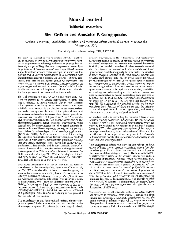 (PDF) Neural control Editorial overview