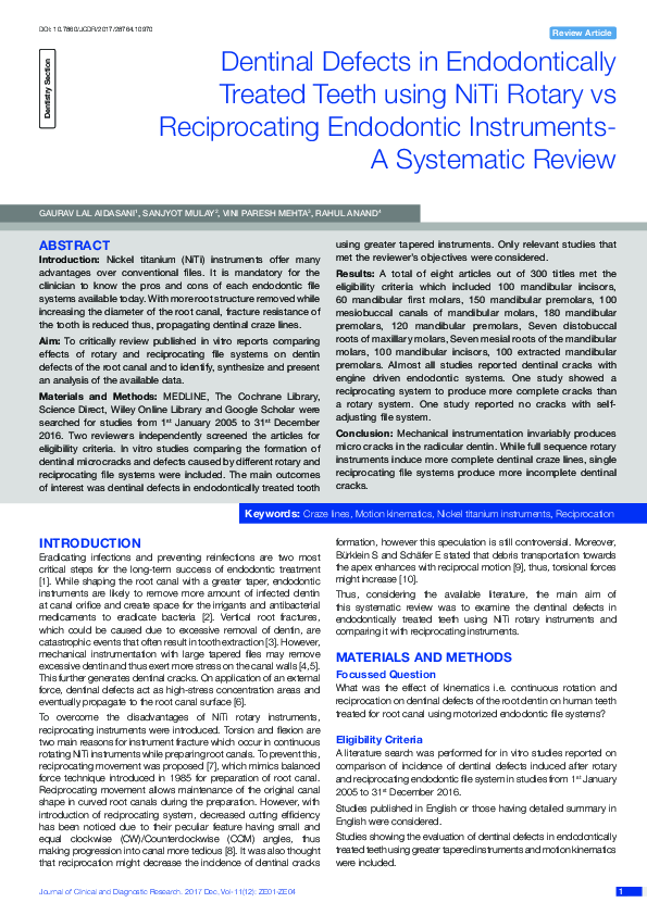 (PDF) Dentinal Defects in Endodontically Treated Teeth using NiTi ...