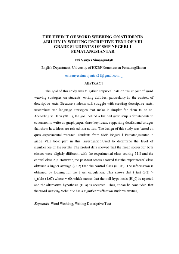 (DOC) THE EFFECT OF WORD WEBBING ON STUDENTS ABILITY IN WRITING ...