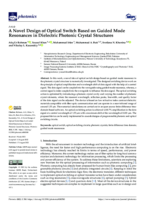 (PDF) A Novel Design of Optical Switch Based on Guided Mode Resonances in Dielectric Photonic ...