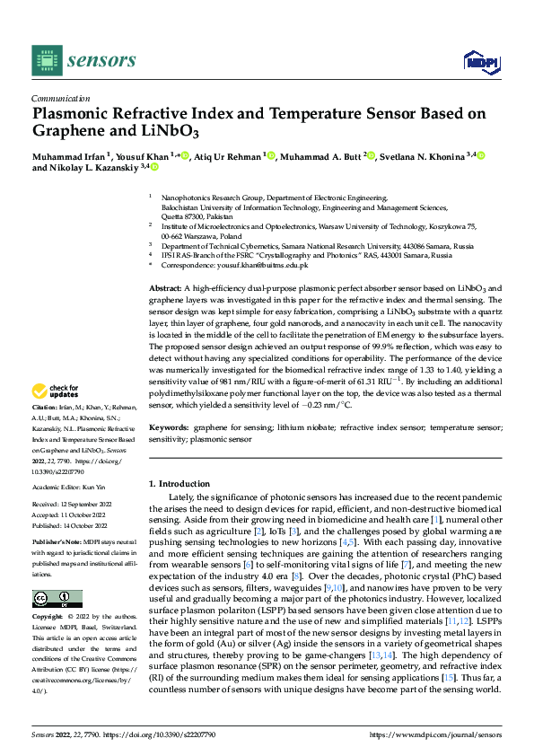 (PDF) Plasmonic Refractive Index and Temperature Sensor Based on Graphene and LiNbO3