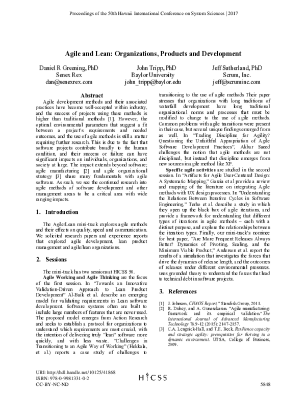 (PDF) Agile and Lean : Organizations , Products and Development