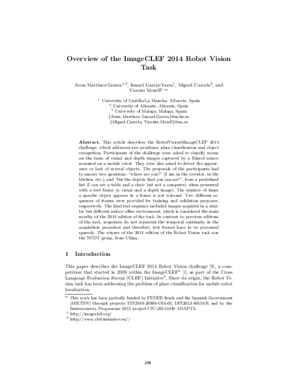 (PDF) Overview of the ImageCLEF 2014 Robot Vision Task