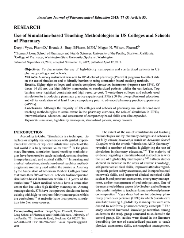(PDF) Use of Simulation-based Teaching Methodologies in US Colleges and ...