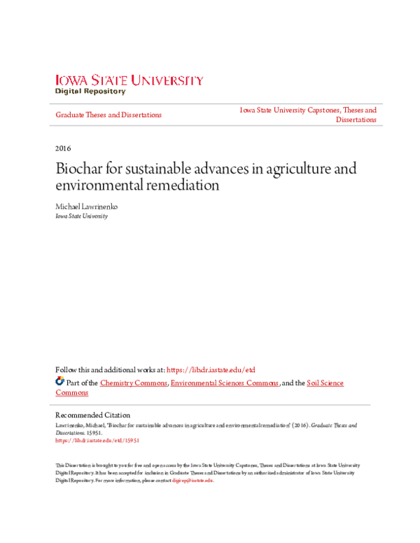 (PDF) Biochar for sustainable advances in agriculture and environmental remediation | Michael ...
