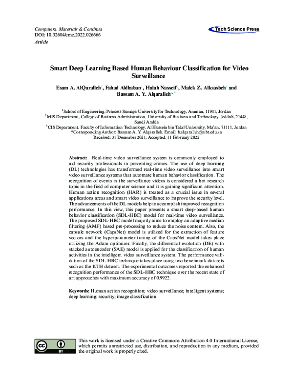 (PDF) Smart Deep Learning Based Human Behaviour Classification for Video Surveillance