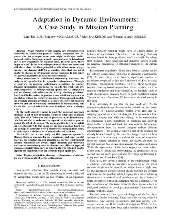 (PDF) Adaptation in Dynamic Environments: A Case Study in Mission Planning