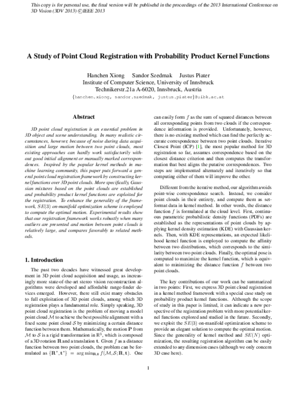 (PDF) A Study of Point Cloud Registration with Probability Product Kernel Functions