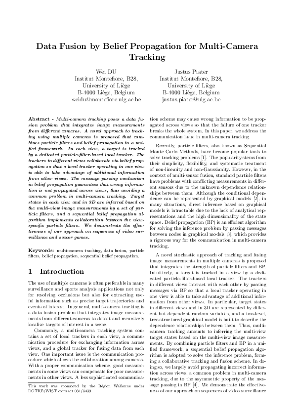 (PDF) Data Fusion by Belief Propagation for Multi-Camera Tracking | Justus Piater - Academia.edu