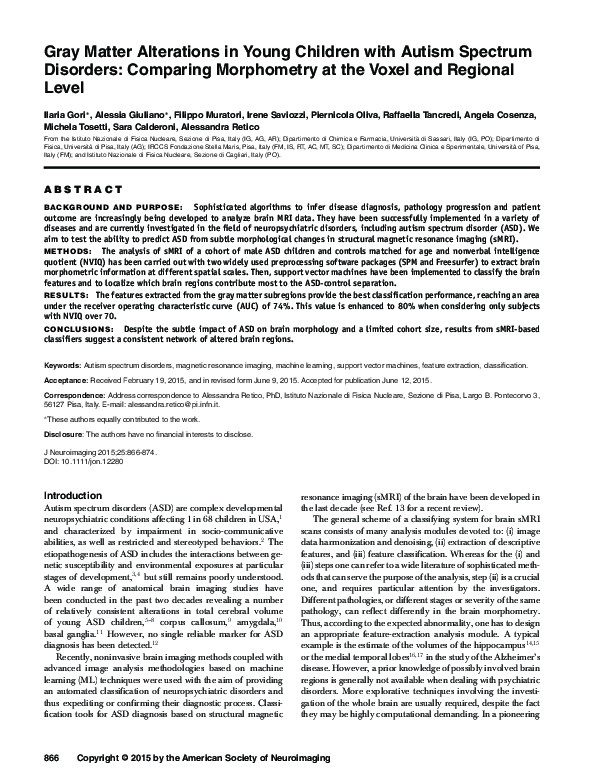 (PDF) Gray Matter Alterations in Young Children with Autism Spectrum Disorders: Comparing ...