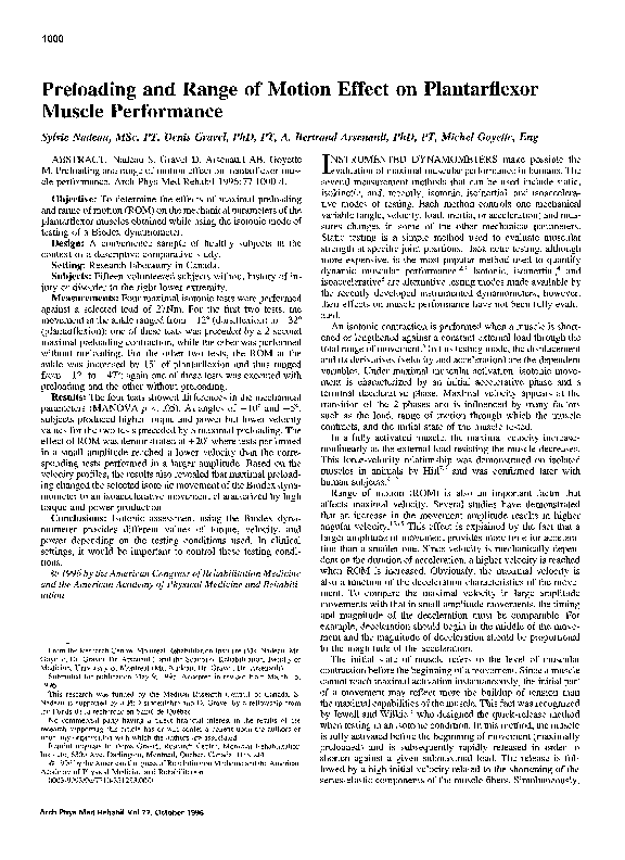 Pdf Preloading And Range Of Motion Effect On Plantarflexor Muscle