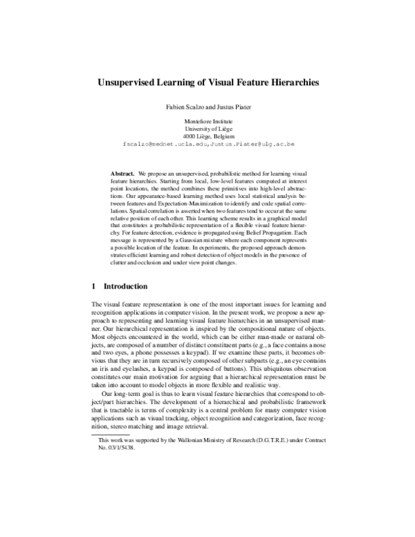 (PDF) Probabilistic Unsupervised Learning of Visual Feature Hierarchies