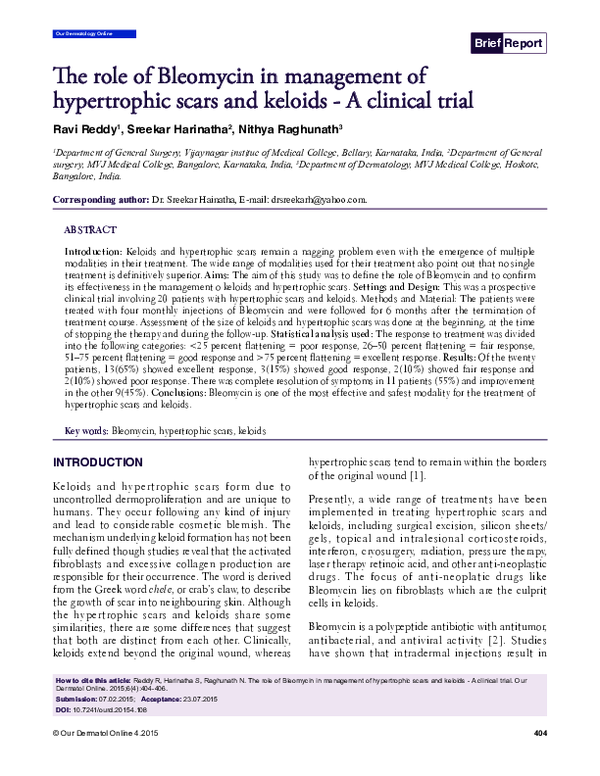 (PDF) The role of Bleomycin in management of hypertrophic scars and ...