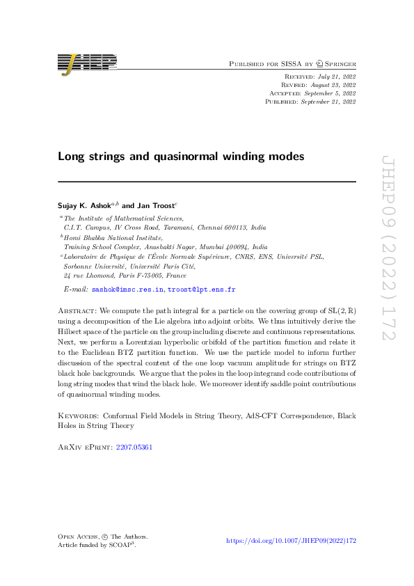 (PDF) Long strings and quasinormal winding modes