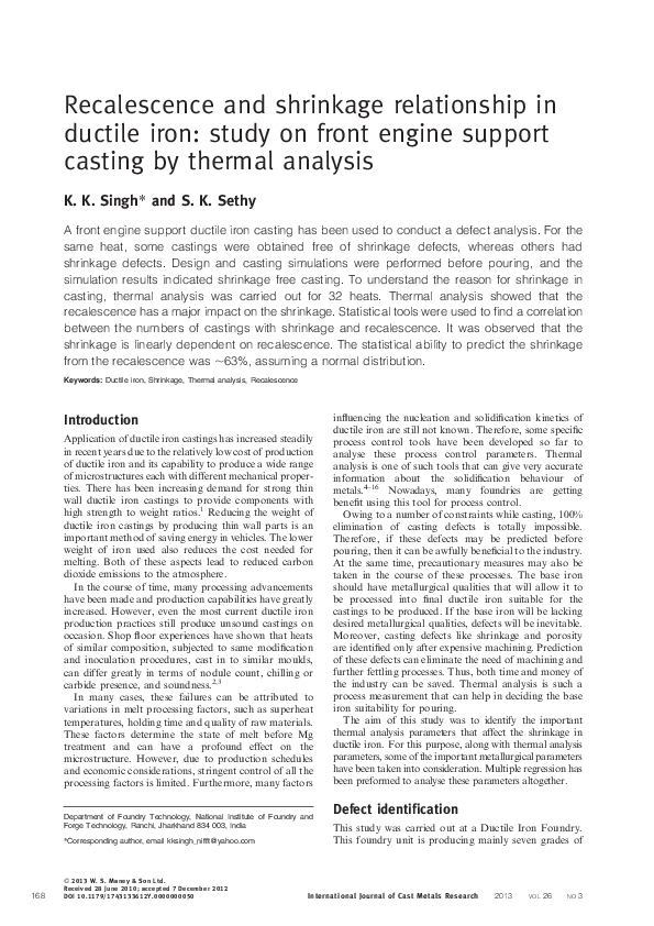 (PDF) Recalescence and shrinkage relationship in ductile iron: study on ...