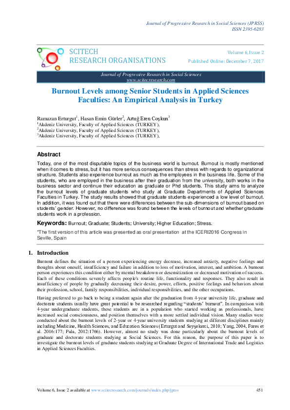 (PDF) Burnout Levels Among Senior Students in Applied Sciences ...