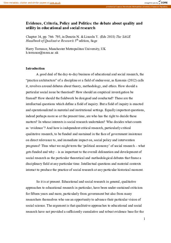 (PDF) Evidence, Criteria, Policy and Politics: the debate about quality ...