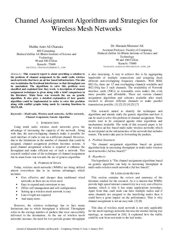 (PDF) Channel Assignment Algorithms and Strategies for Wireless Mesh ...