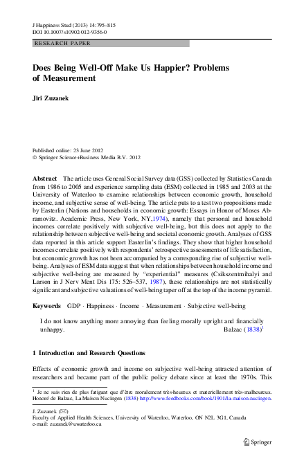 (PDF) Does Being Well-Off Make Us Happier? Problems of Measurement