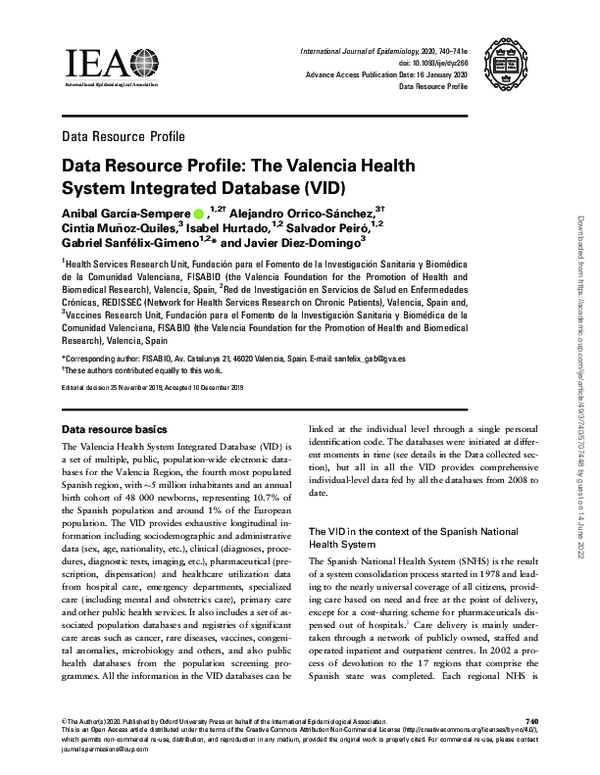 (PDF) Data Resource Profile: The Valencia Health System Integrated Database (VID)