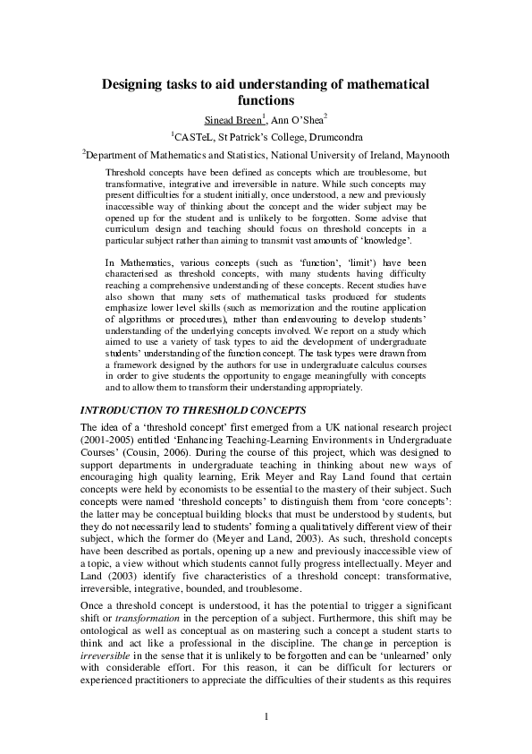 (PDF) Designing Tasks to Aid Understanding of Mathematical Functions ... (PDF) Designing Tasks to Aid Understanding of Mathematical Functions ...