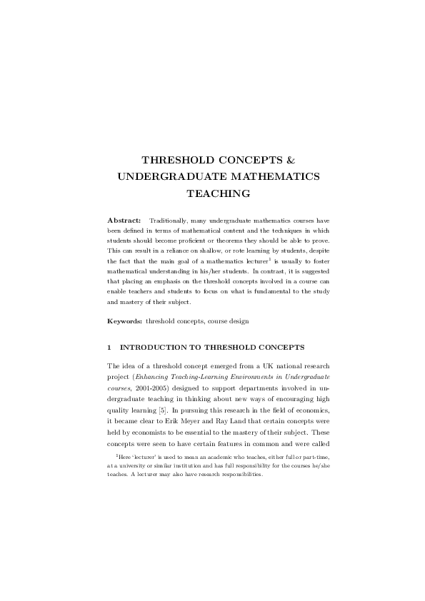 (PDF) Threshold Concepts & Undergraduate Mathematics Teaching