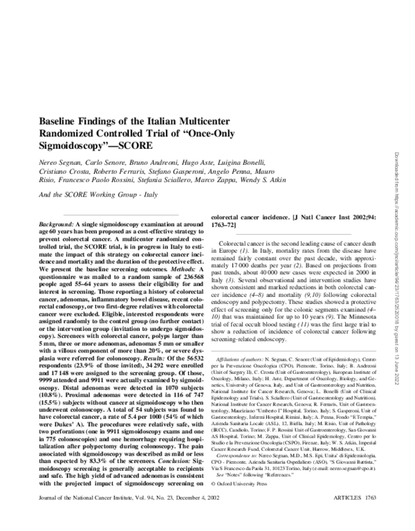 (PDF) SCORE Trial: Baseline Sigmoidoscopy Findings