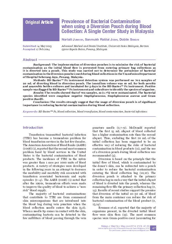 (PDF) Prevalence of Bacterial Contamination when using a Diversion ...