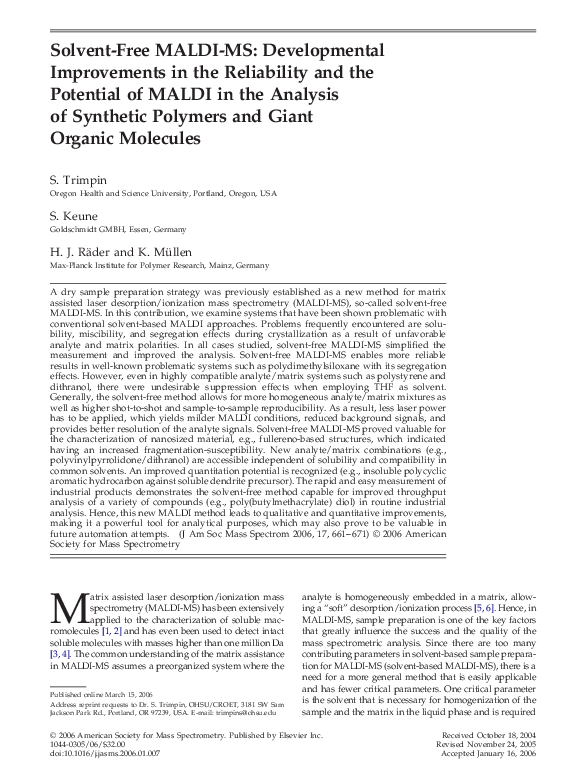 (PDF) Solvent-free MALDI-MS: Developmental improvements in the ...