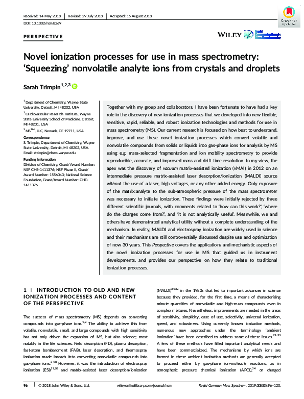 (PDF) Novel ionization processes for use in mass spectrometry ...