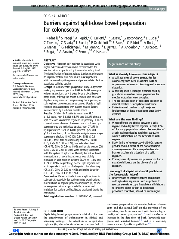 (PDF) Barriers against split-dose bowel preparation for colonoscopy