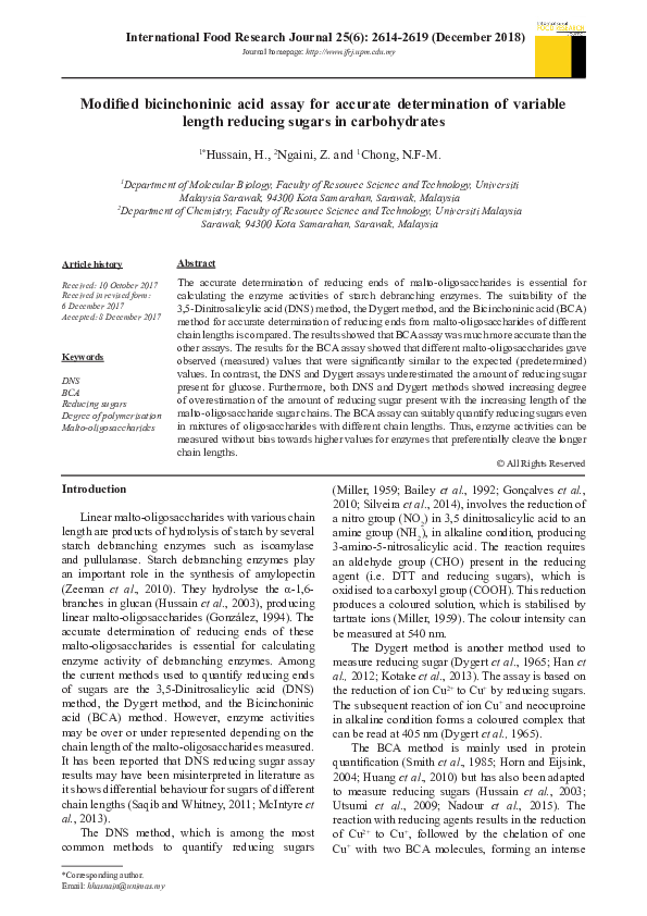 (PDF) Modified bicinchoninic acid assay for accurate determination of variable length reducing ...