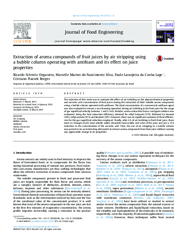 (PDF) Extraction of aroma compounds of fruit juices by air stripping ...