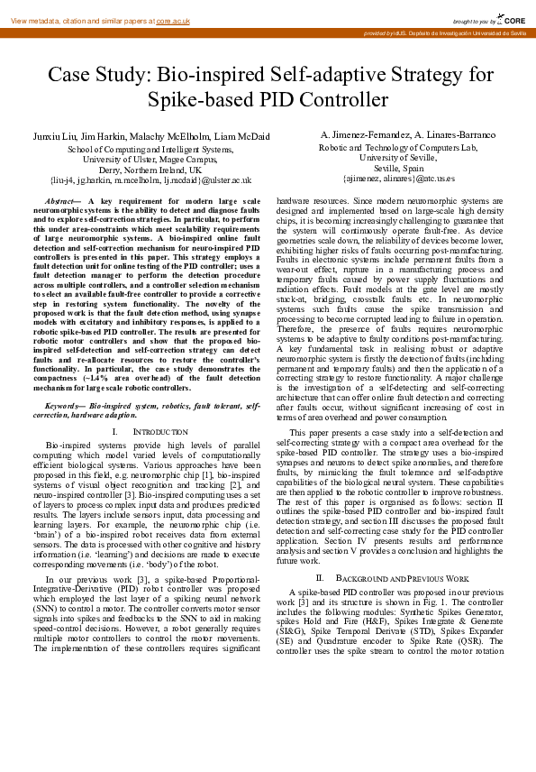 (PDF) Case study: Bio-inspired self-adaptive strategy for spike-based PID controller
