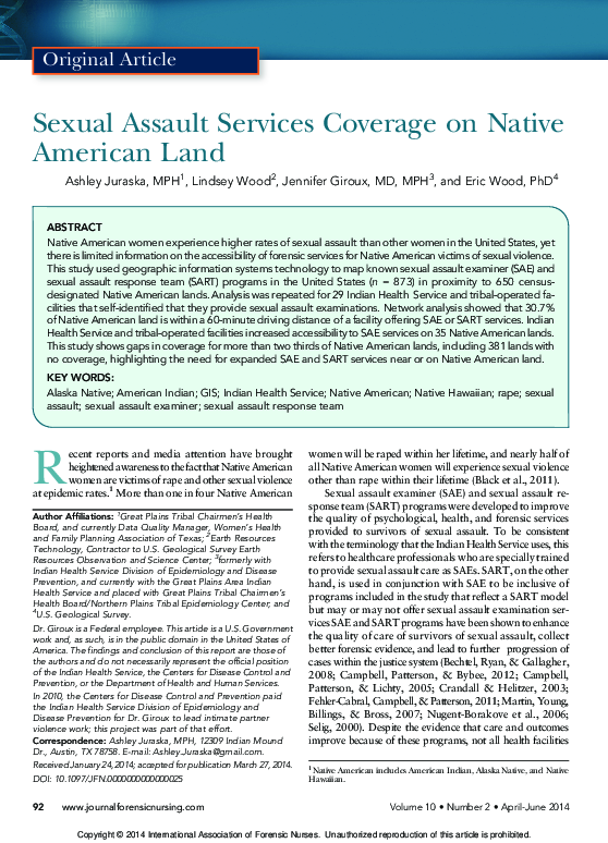(PDF) Sexual Assault Services Coverage on Native American Land