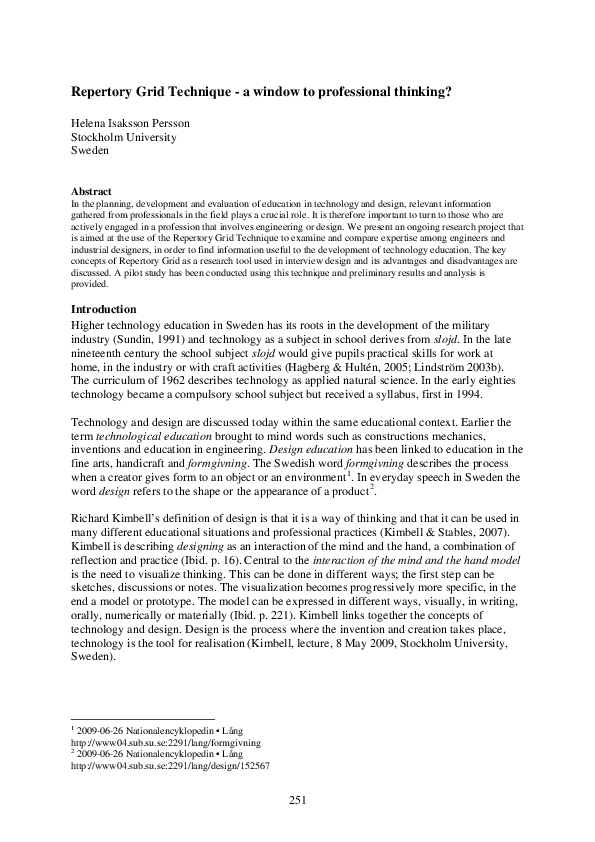 (PDF) Repertory Grid Technique-a window to professional thinking?