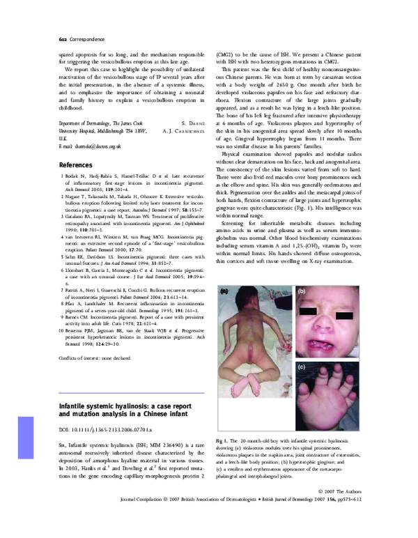 (PDF) Infantile systemic hyalinosis: a case report and mutation ...