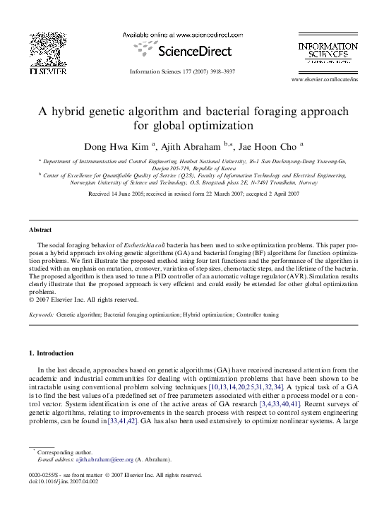 (PDF) A hybrid genetic algorithm and bacterial foraging approach for global optimization