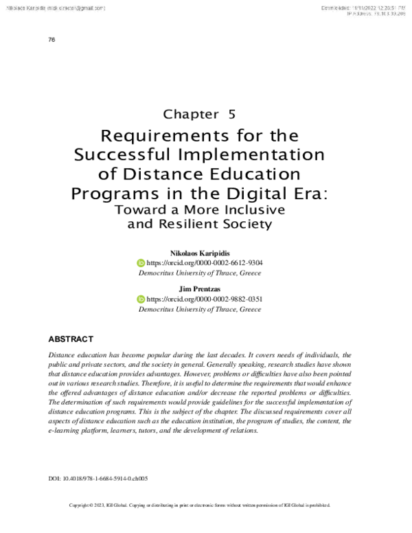 (PDF) Requirements for the Successful Implementation of Distance ...