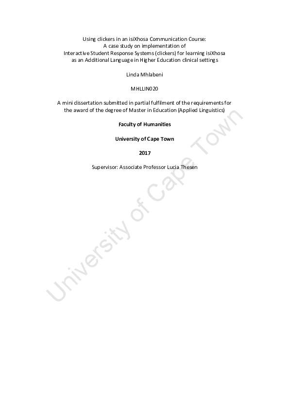 (PDF) Using clickers in an isiXhosa Communication Course: A case study ...