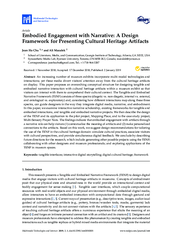 (PDF) Embodied Engagement with Narrative: A Design Framework for Presenting Cultural Heritage ...