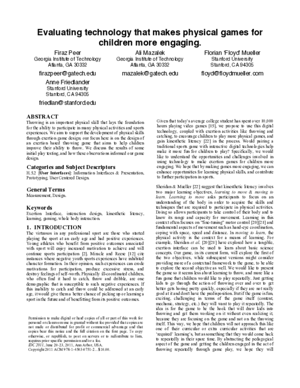 (PDF) Evaluating technology that makes physical games for children more ...